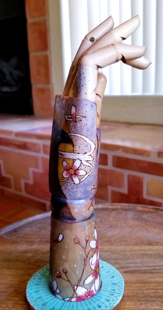 Raven, Cherry Blossom & Moon Phase Artist Model Hand – Burning Hand Art